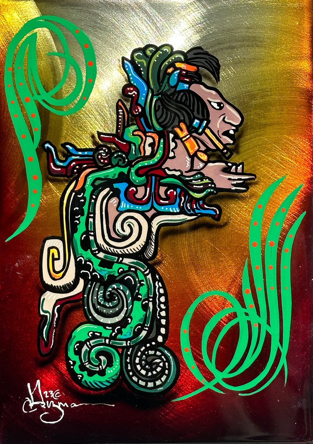 Mayan Vision Serpent Spirit Original Painting on Aluminum Panel 5" X 7 ...