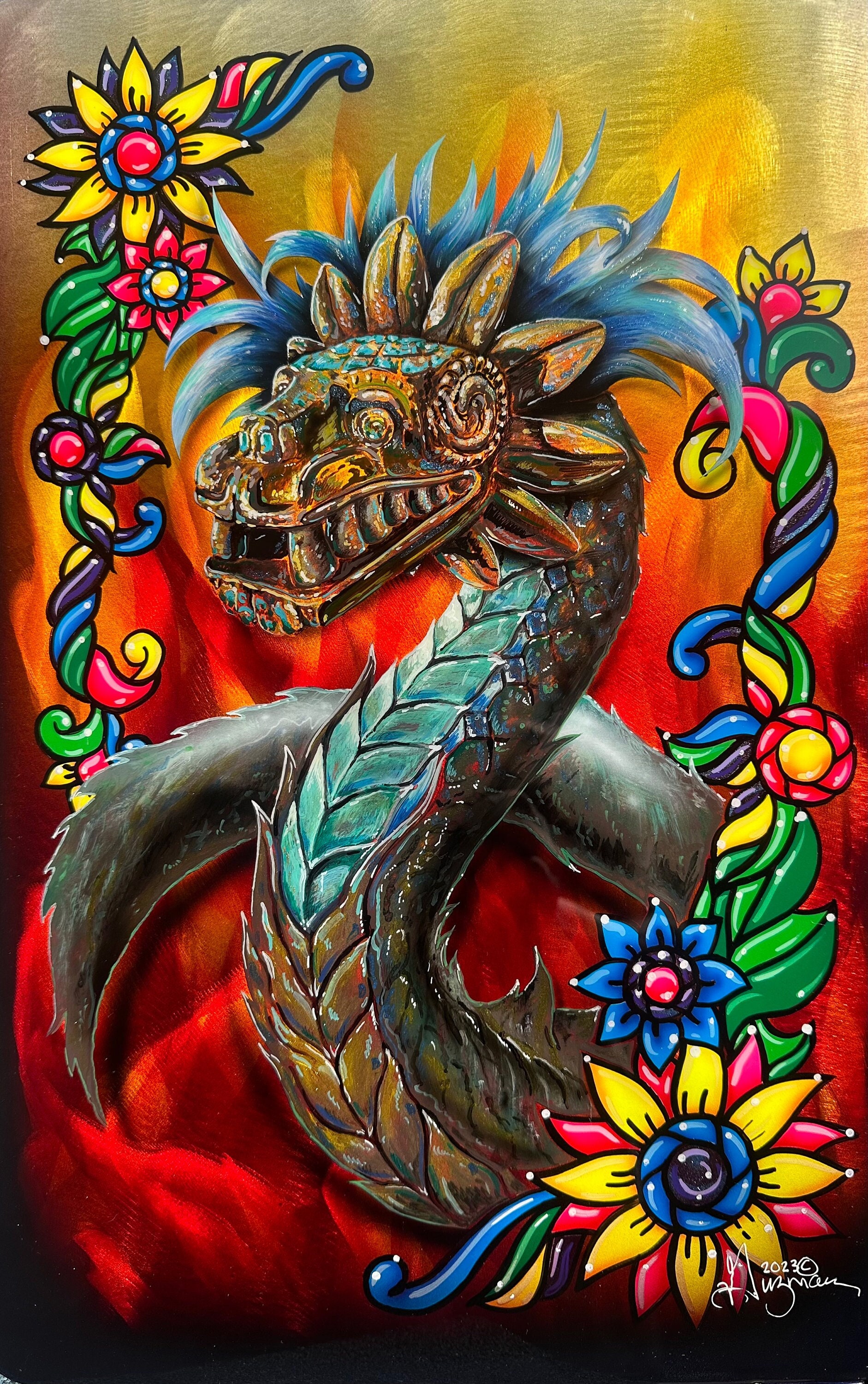 Quetzalcoatl Feathered Serpent God precious Serpent Original Painting ...