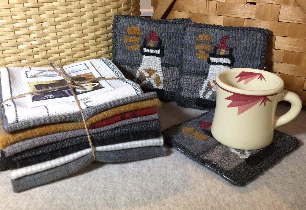 Rug Hooking Kit, GM Lighthouse Mug Rugs 5 x 5 K132