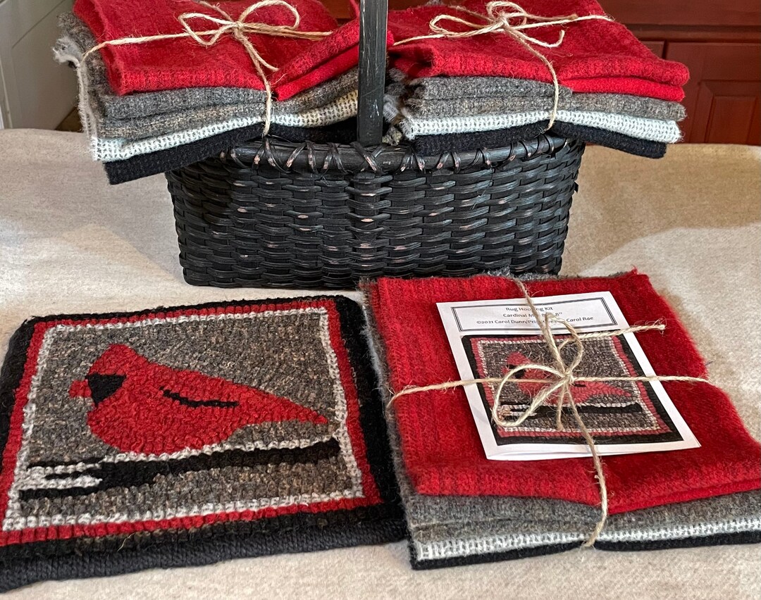 Cardinal Mat, Rug Hooking Kit for 8" X 8" Hooked Mat, Wall Hanging ...