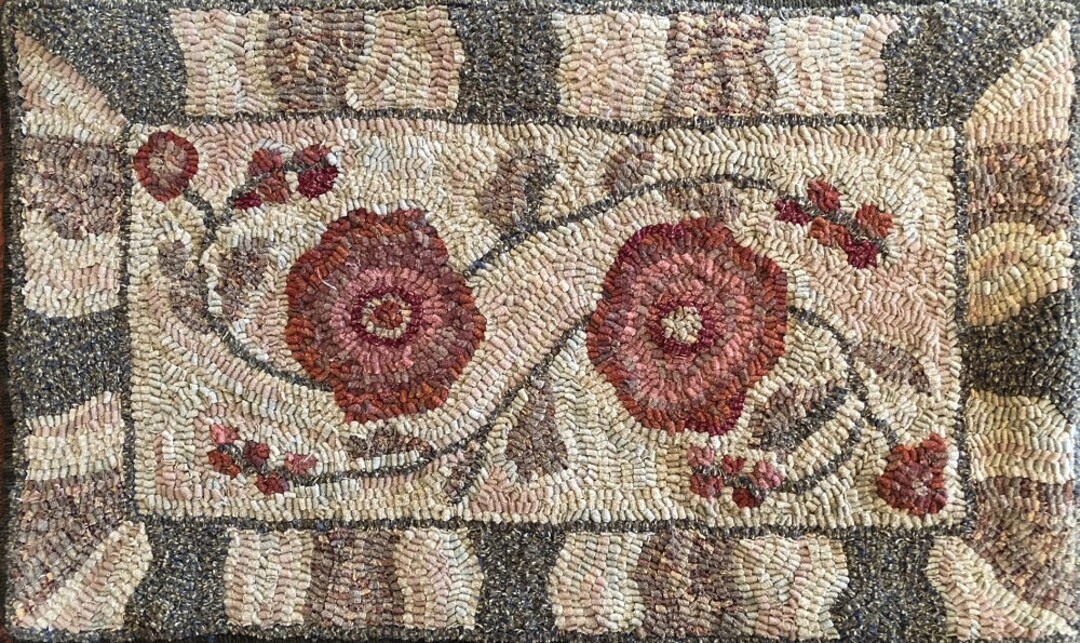 Rug Hooking Pattern, Abby Floral, 14"x 24" Primitive Floral Hooked Rug ...