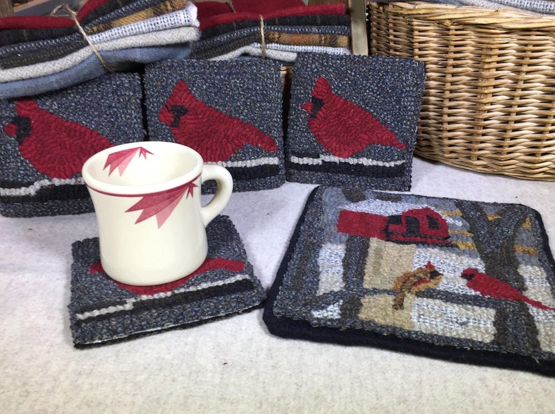 Rug Hooking Pattern 4 Cardinal Mug Rugs 5 X 5 - Etsy