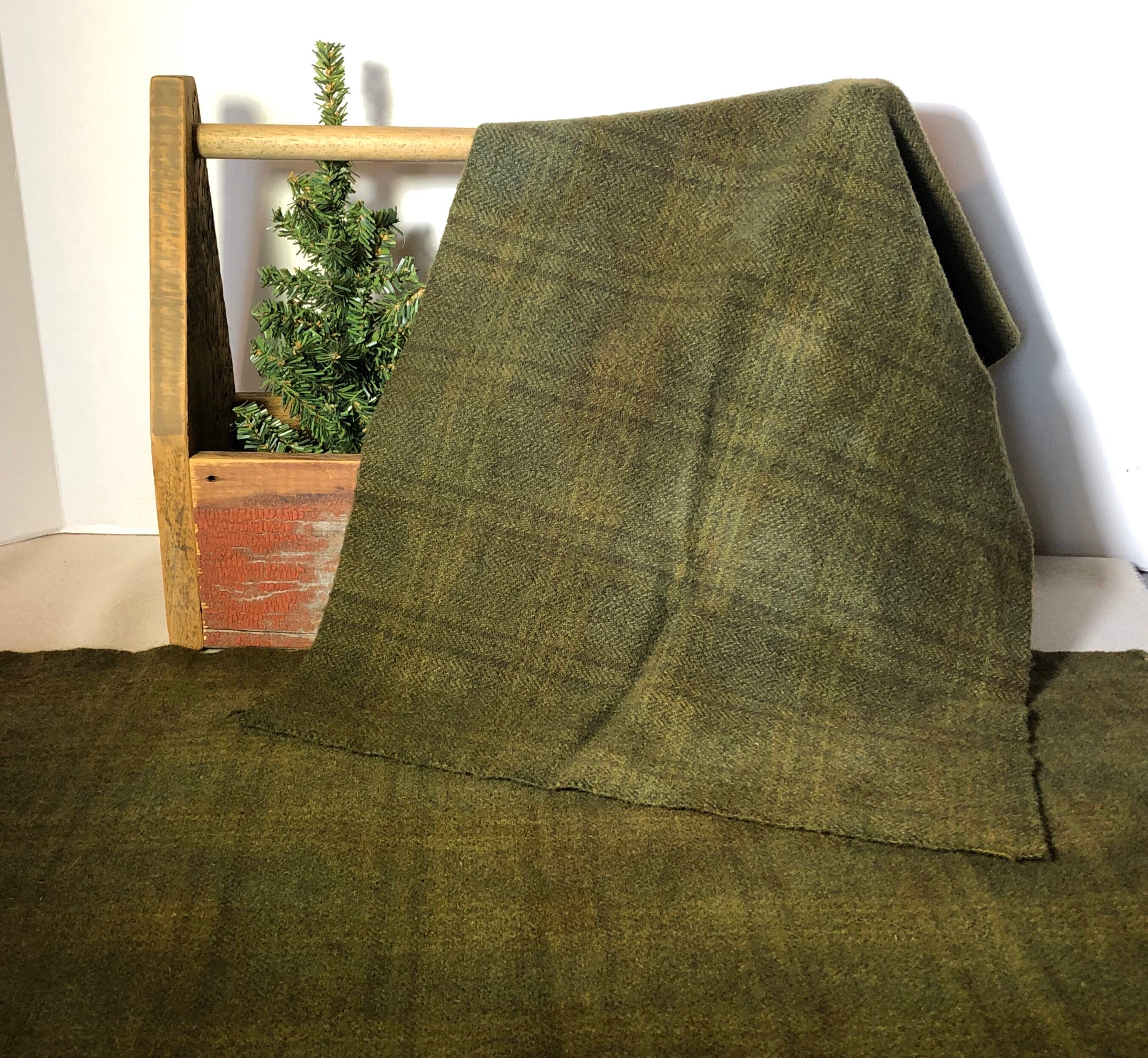 Dark Pine Green Plaid Hand Dyed Wool Fabric for Rug Hooking, Applique ...
