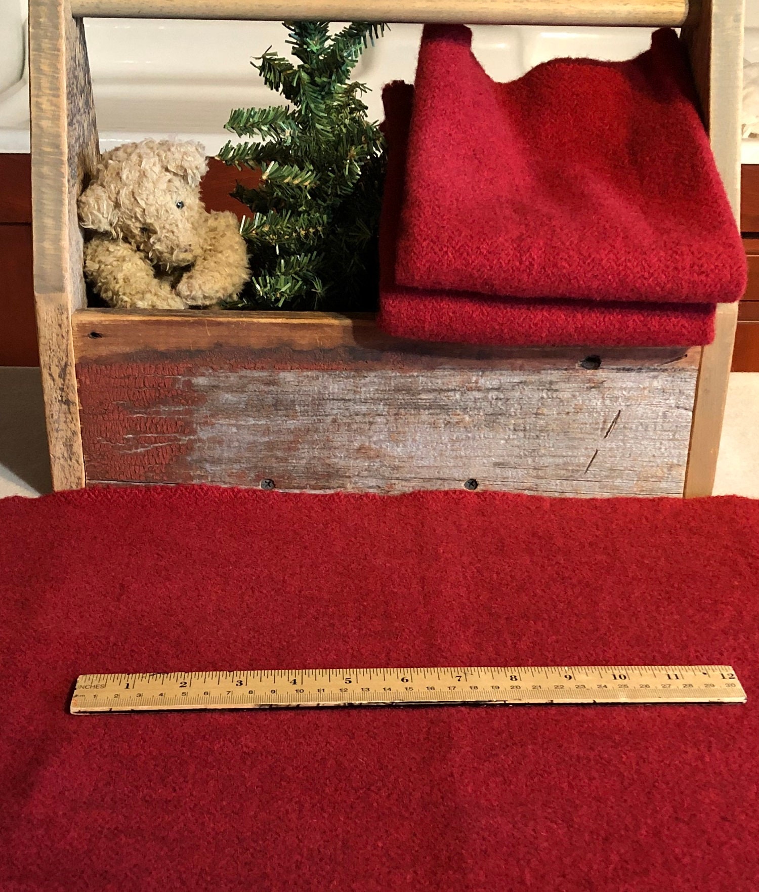 Valentine Red Herringbone Hand Dyed Wool Fabric for Rug Hooking ...