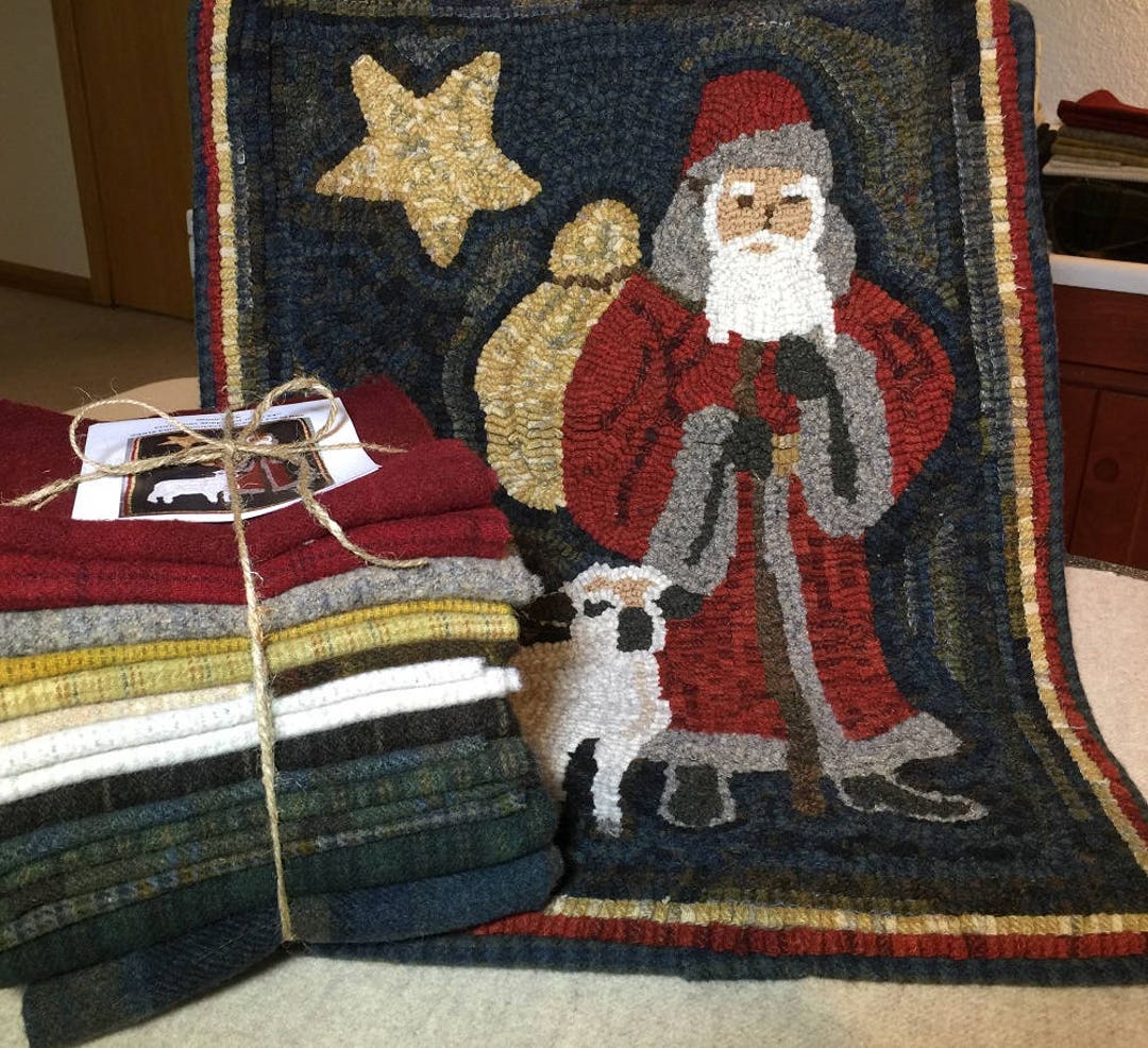 Christmas Shepherd, Rug Hooking Kit for 16" X 24" Primitive Santa Rug ...
