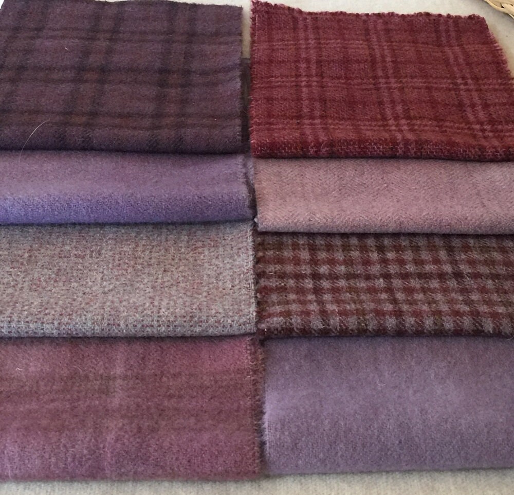 Purple Mix Wool Bundle, Hand and Mill Dyed Wool Fabric for Rug Hooking ...