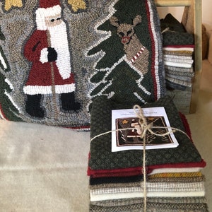 Santa Hiker, Rug Hooking Kit for 15" X 15" Primitive Santa Rug, Hooked ...