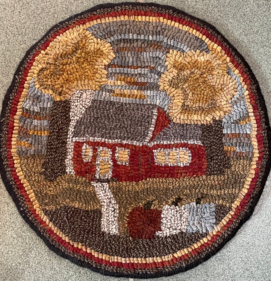 Rug Hooking Pattern "autumn Cottage" Chair Pad, on Monks Cloth or ...