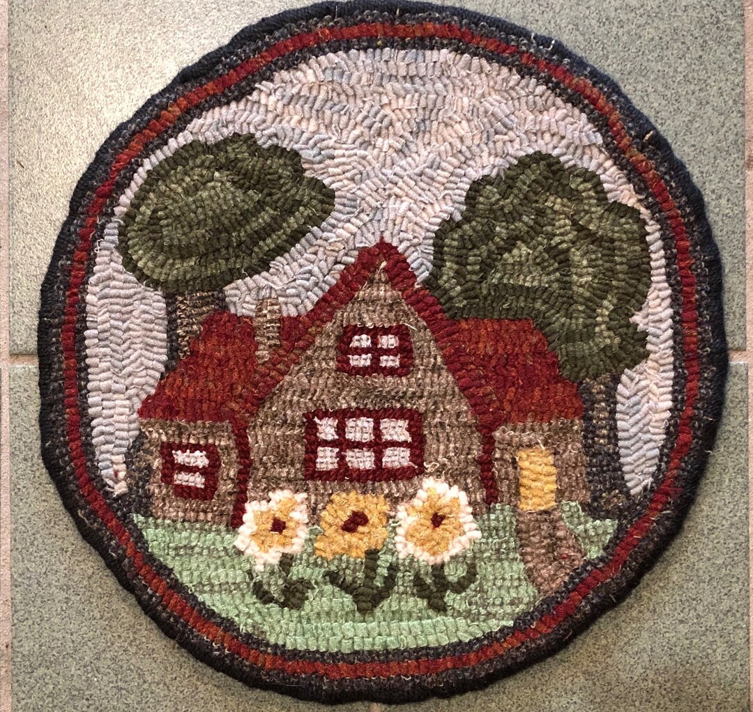 Rug Hooking Pattern for "summer Cottage" Chair Pad, on Monks Cloth or ...