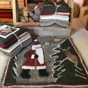 Santa Hiker, Rug Hooking Kit for 15" X 15" Primitive Santa Rug, Hooked ...