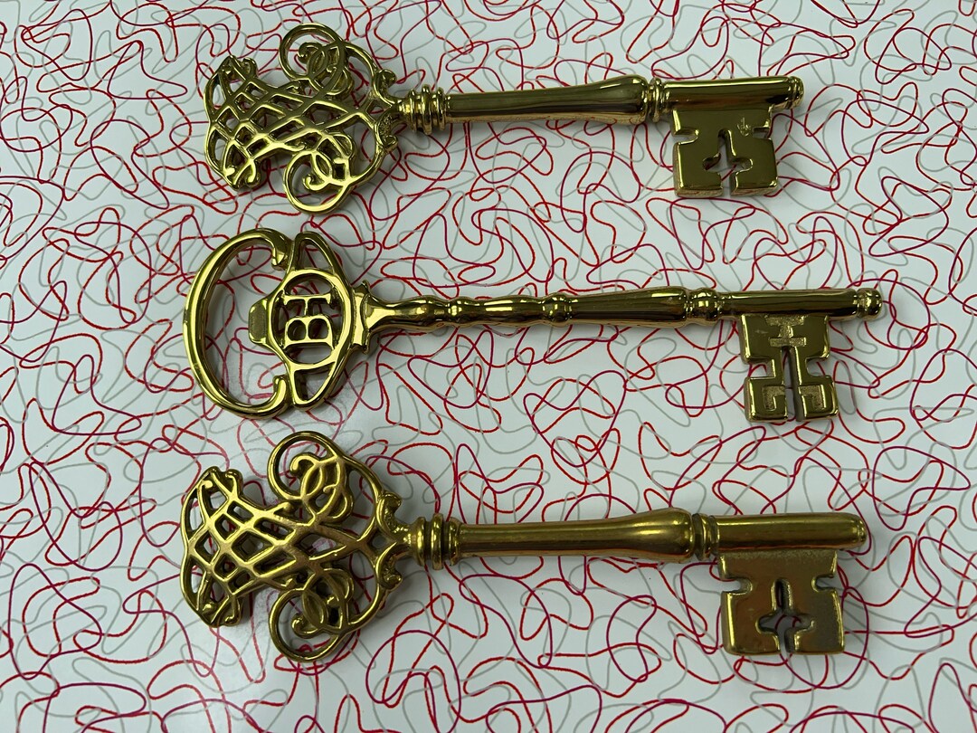 Brass Key Decor - Oversized - Skeleton Keys - Cipher - MCM Decor - Wall ...