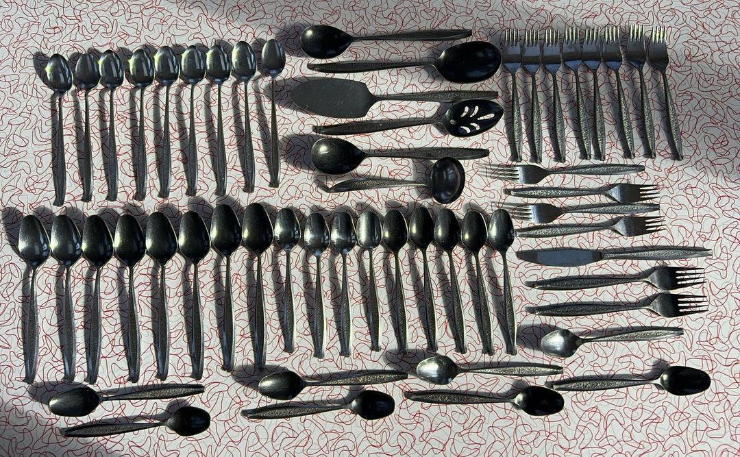 MCM Flatware Set - Hull - Florence - Textured - Stainless - 55 Pieces ...