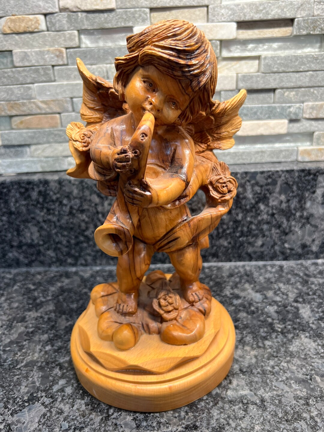 Carved Wooden Angel - Olive Wood - Musical - Saxophone - Collectible ...