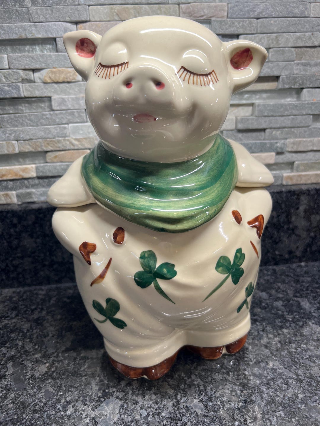 Shawnee Smiley Pig Cookie Jar - Shamrocks - Clover - Lucky - Green ...