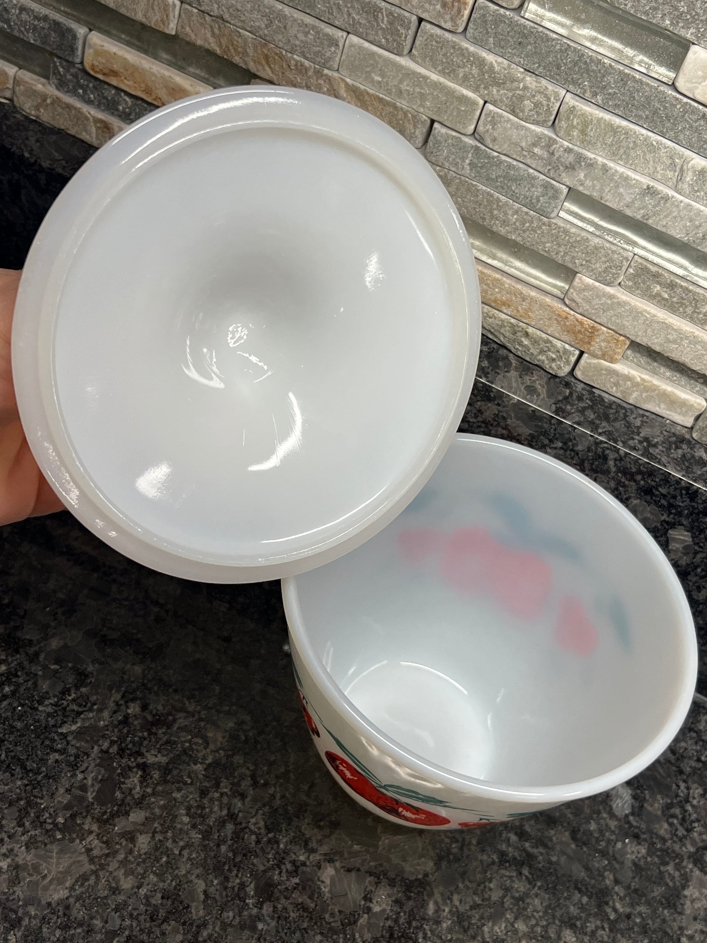 Fire King Grease Jar - Apples - Red - White - Fruit - Rare Milk Glass ...