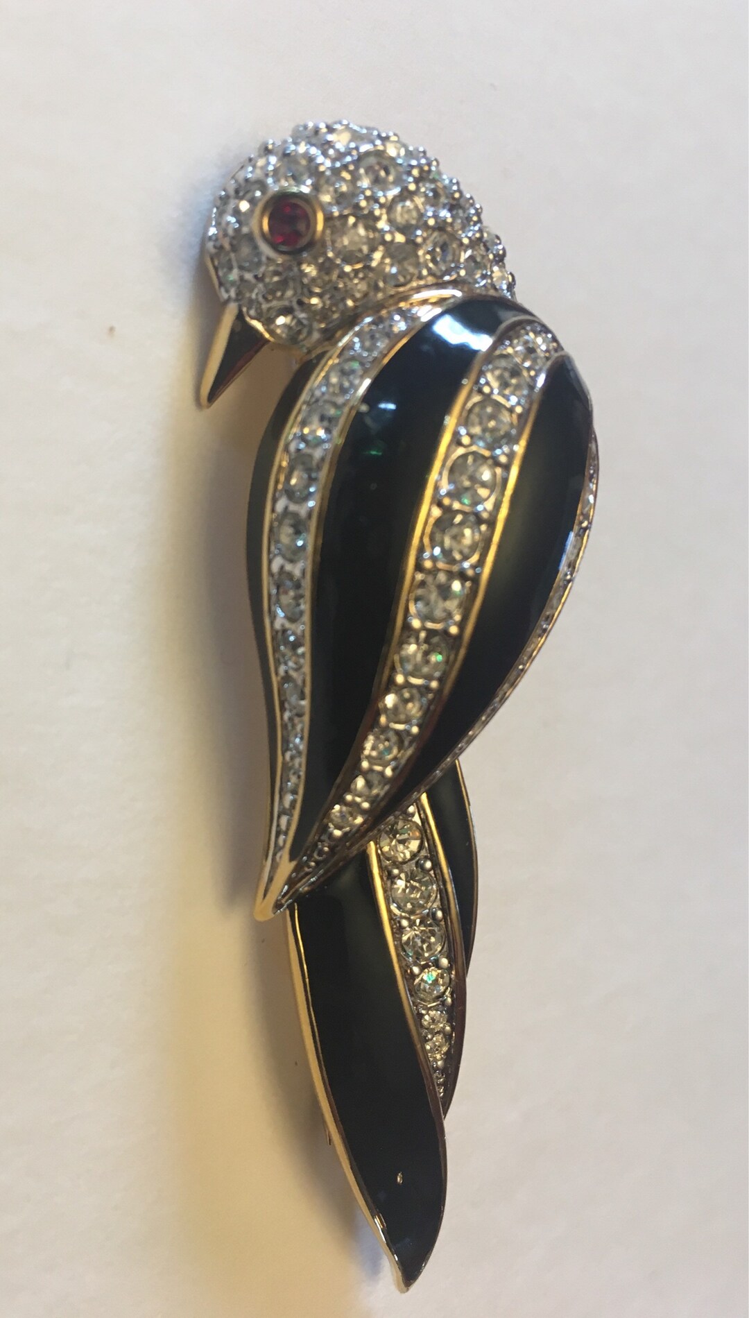 D'orlan Bird Brooch Rhinestones Enamel Black White Gold Tone Large ...