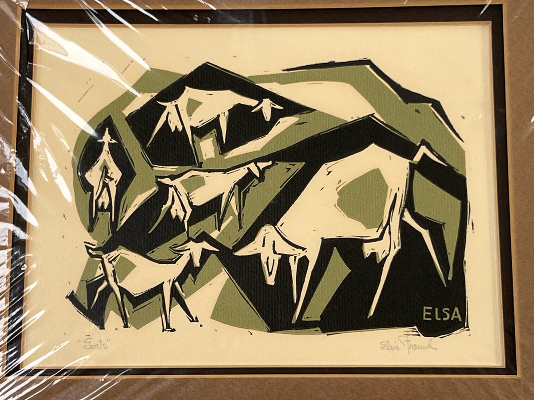 Elsa - Elsie Freund - Art - Linocut Print - MCM - Goats - Rare - GRNB ...