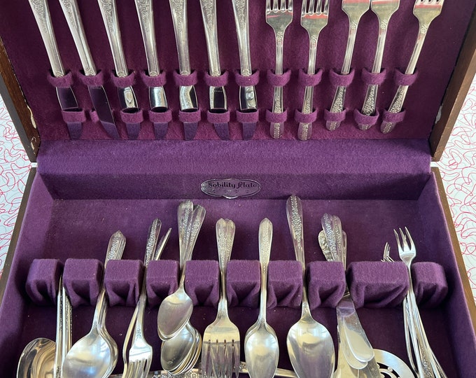Nobility Royal Rose Flatware Set 1939 76 Pieces Floral Flowers Deco WW2 ...