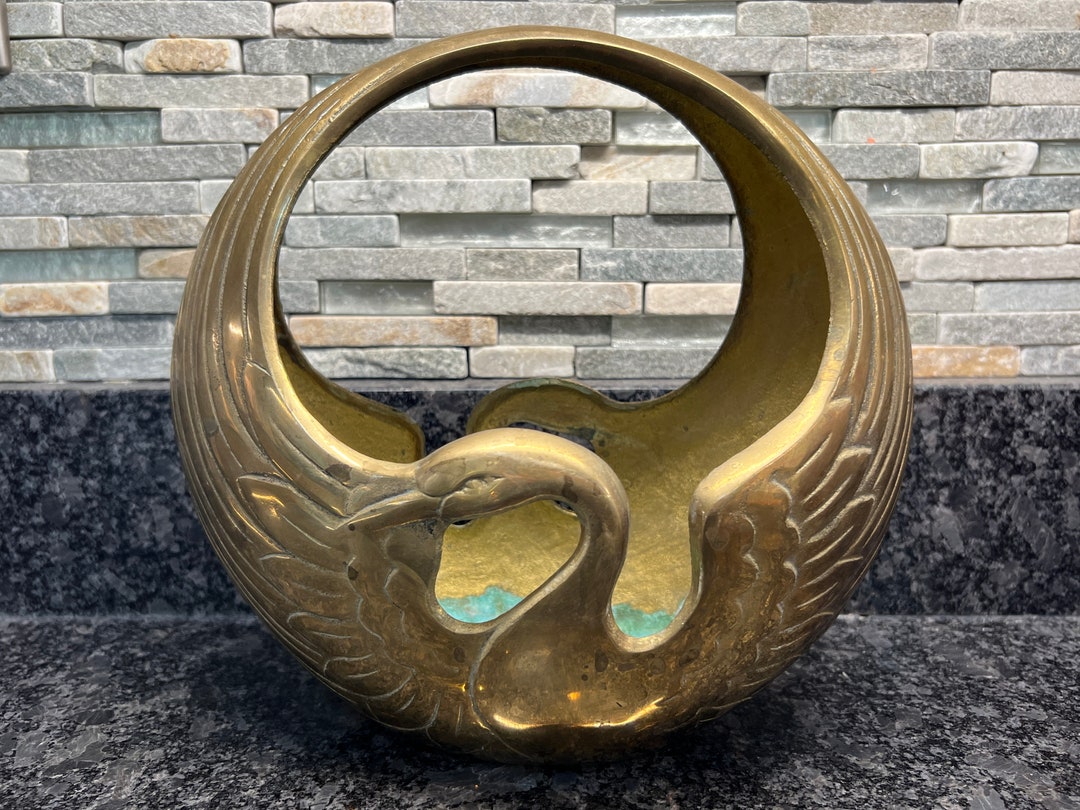 Brass Bird Basket - Swan - Heron - Crane - Art Deco - Regency - MCM ...