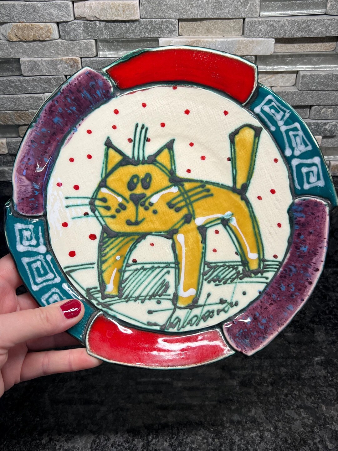 Studio Pottery Cat Bowl - Saldaitis - Wall Art - Lithuania - Stylized ...