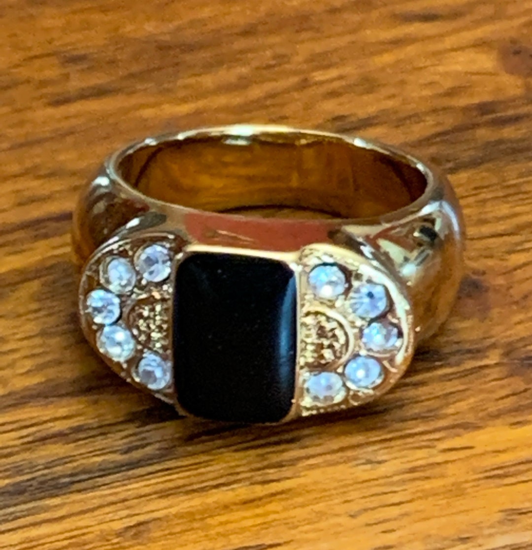Joseph Cleary Ring Black Gold Rhinestone Mid Century - Etsy UK