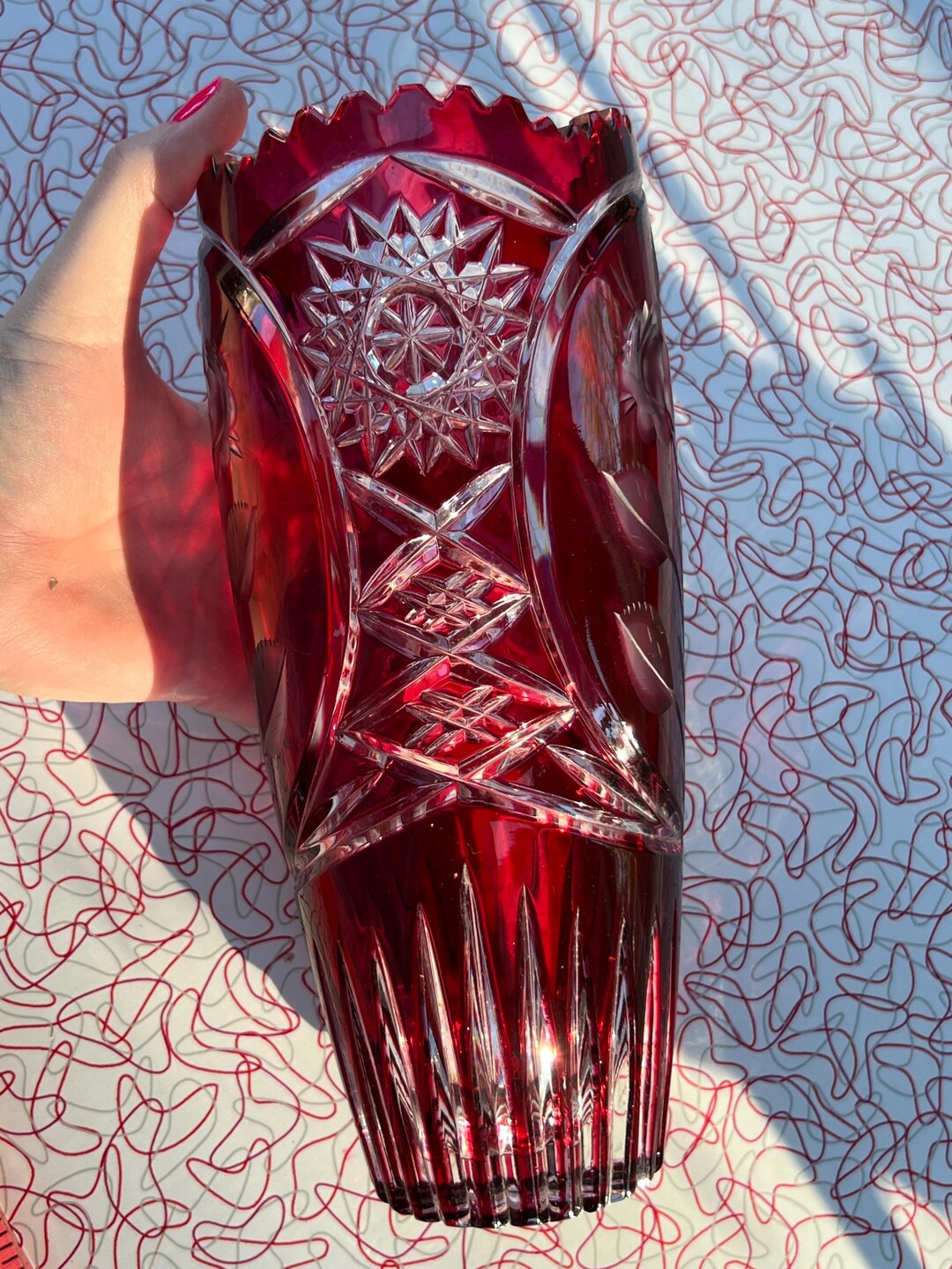 Cranberry Crystal Vase - Cut Glass - Red - Floral - Large - Collectible ...