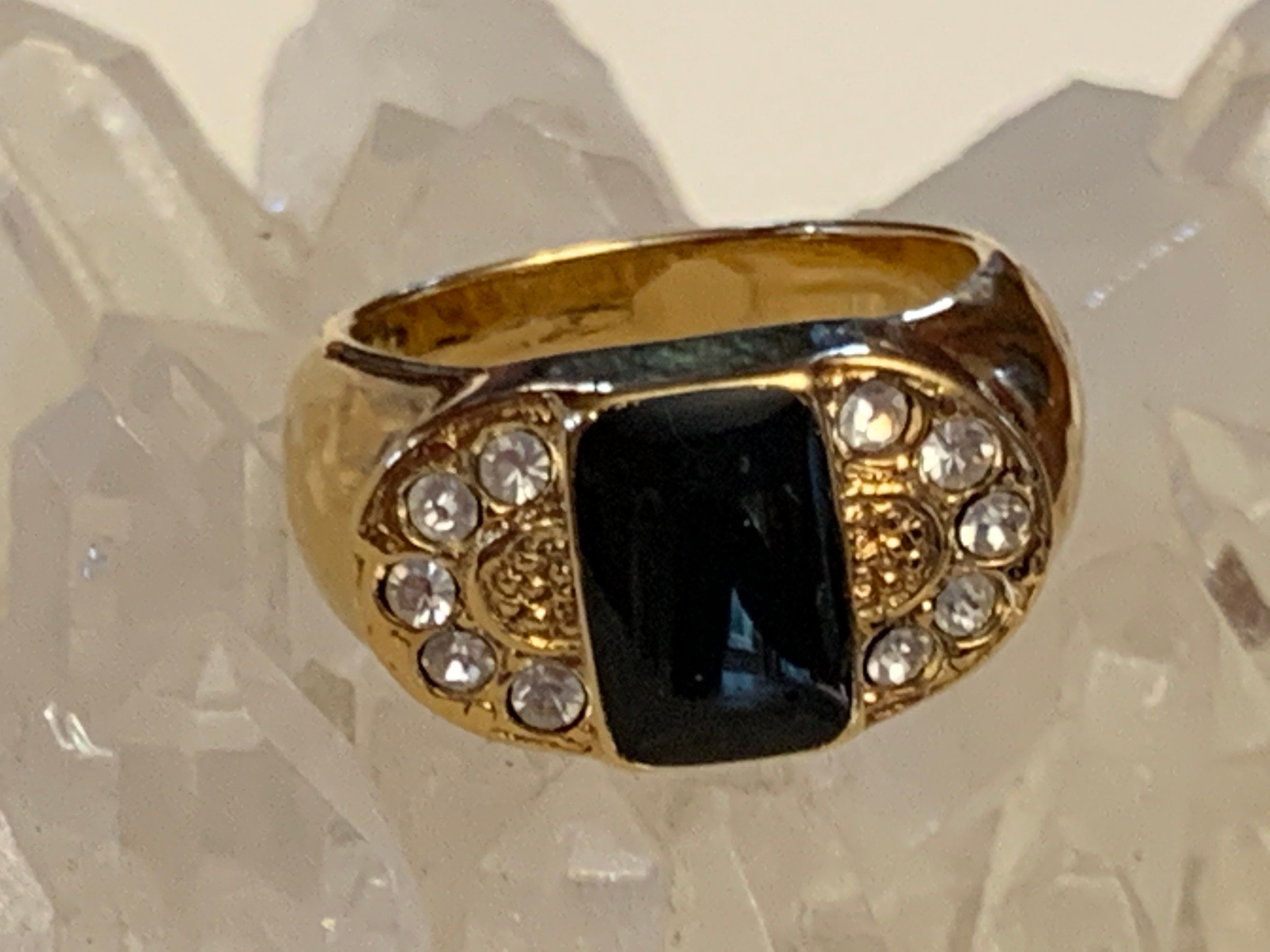Joseph Cleary Ring Black Gold Rhinestone Mid Century | Etsy
