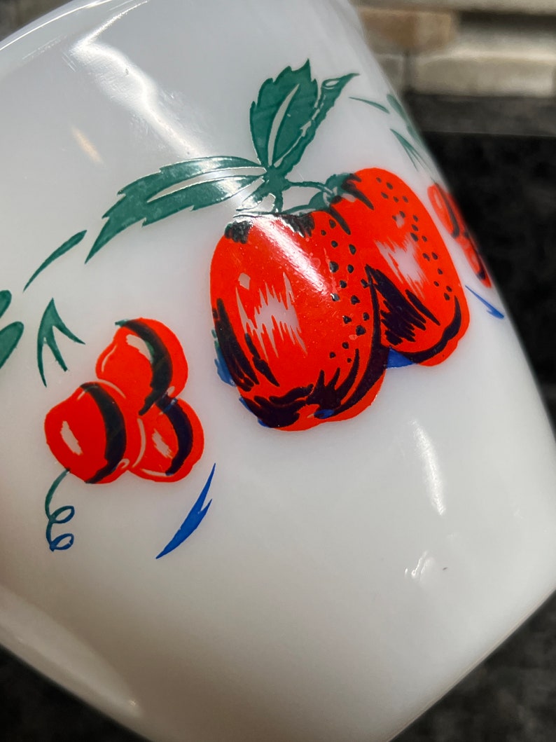 Fire King Grease Jar - Apples - Red - White - Fruit - Rare Milk Glass ...