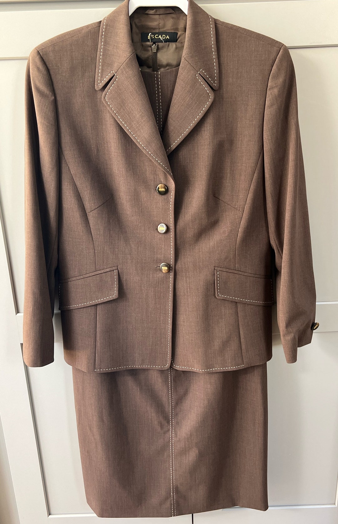 Escada Suit - Jacket - Dress - Blazer - Contrast Stitching - Wool Blend ...