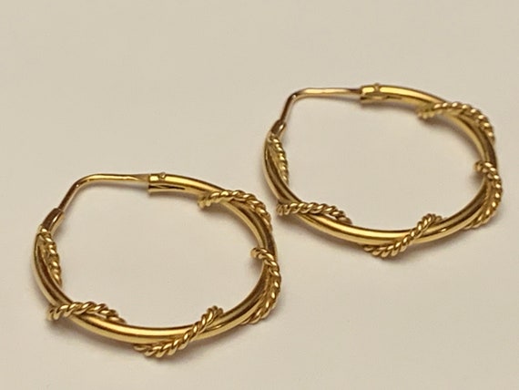 18K Hoop Earrings Unique Yellow Gold Rope Wrapped Classic Estate Jewelry Vintage Etsy