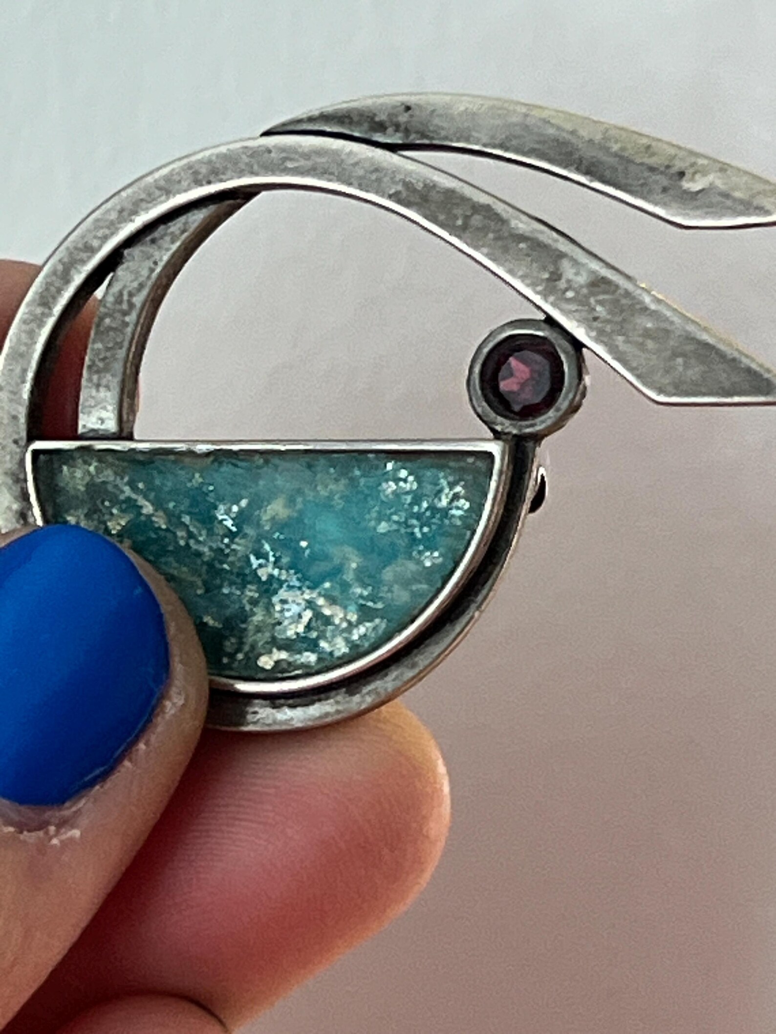 Roman Glass Sterling Brooch - Modernist - Bruria - Israel - Gemstone ...