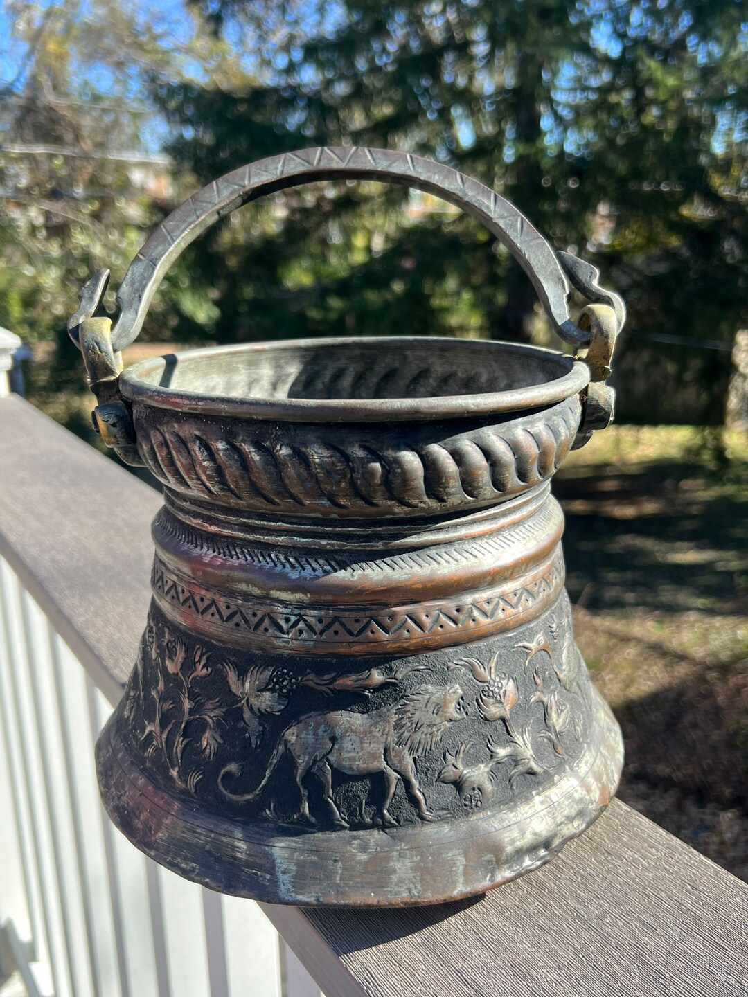 Middle Eastern Pot - Hammered - Embossed - Primitive - Metal ...