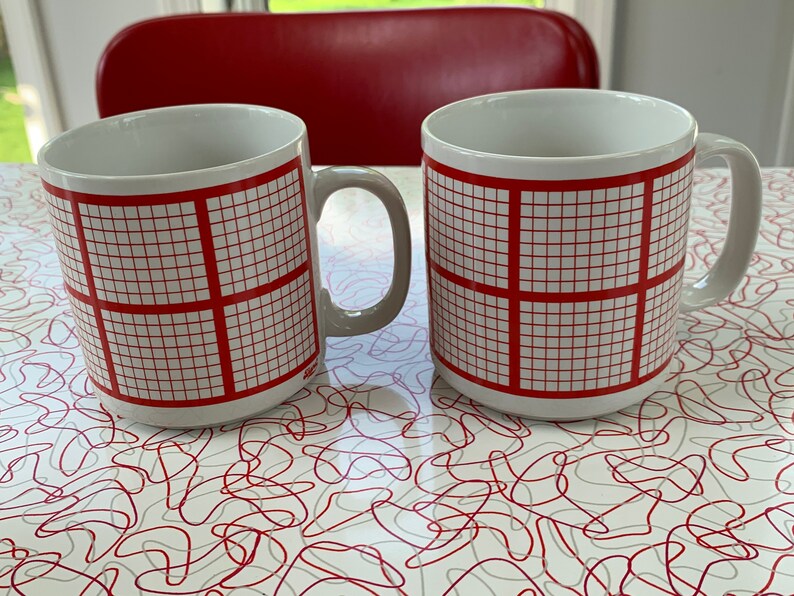 Mod Geometric Mugs Grid Graph Graphic Red White - Etsy