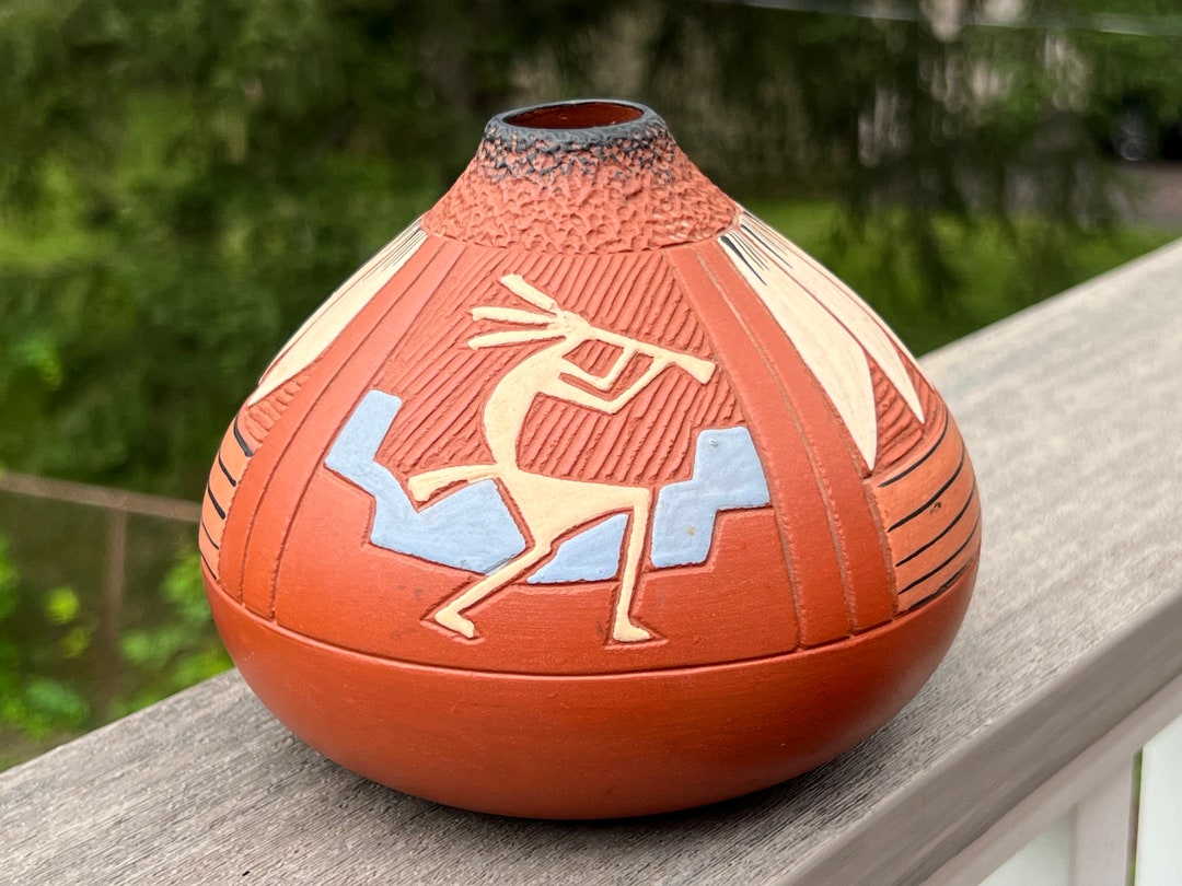 Native American Pottery Vase - Pot - Navajo - Alvin - Kokopelli - Terra ...