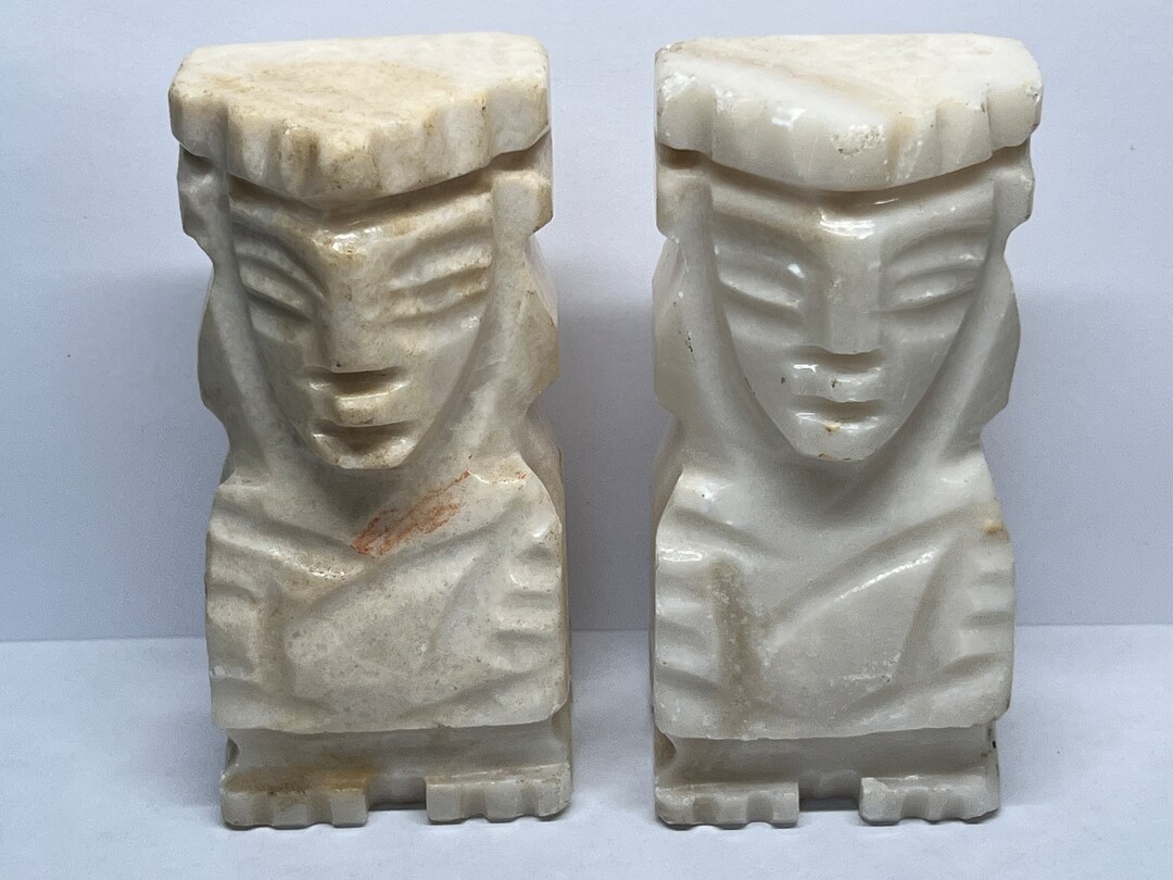 Stone Bookends - Mayan - Aztec - Guards - Soldiers - MCM - Eclectic ...