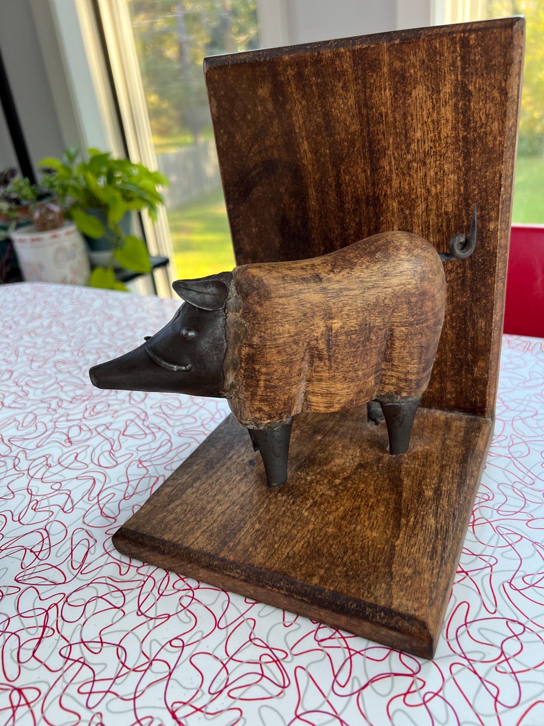 Boar Bookends - Folk Art - Wood - Metal - Pigs - Rustic - Modernist ...