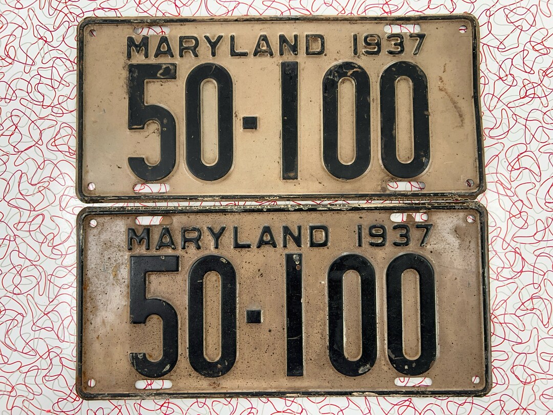 Rare License Plate -matching Pair - 1937 - Maryland - 50 - 100 ...