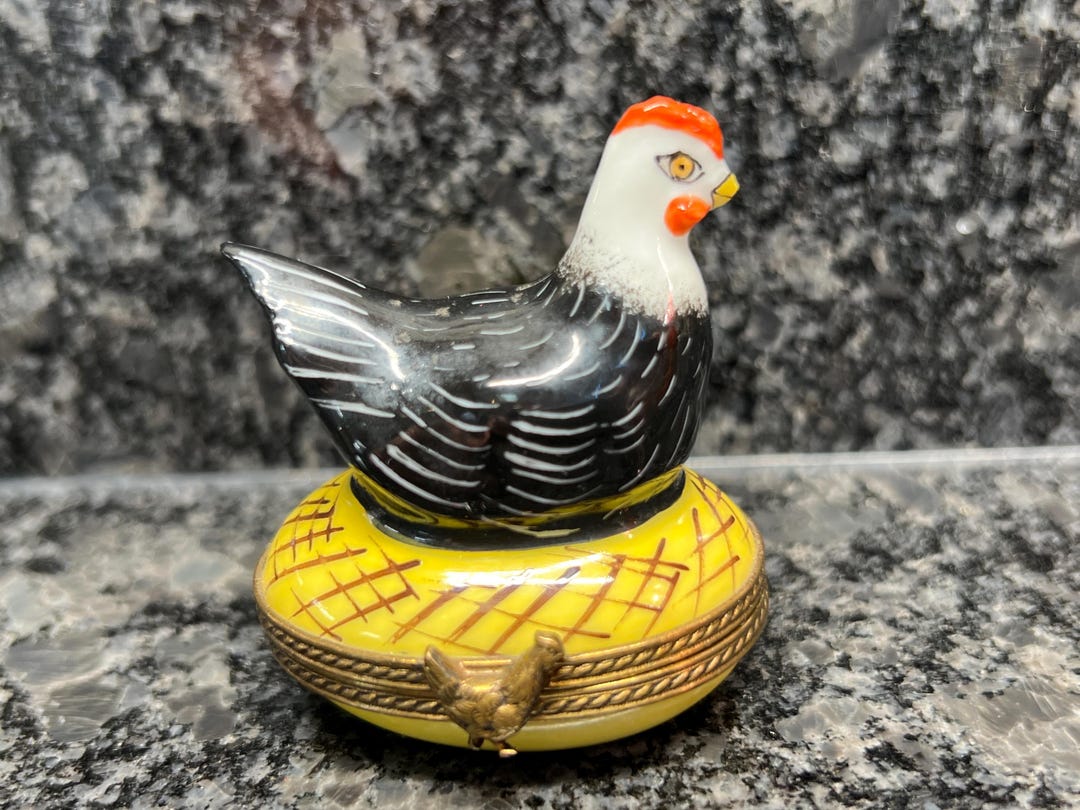 Limoges Trinket Box - Hen on Nest - Chicken - Collectible - Porcelain ...
