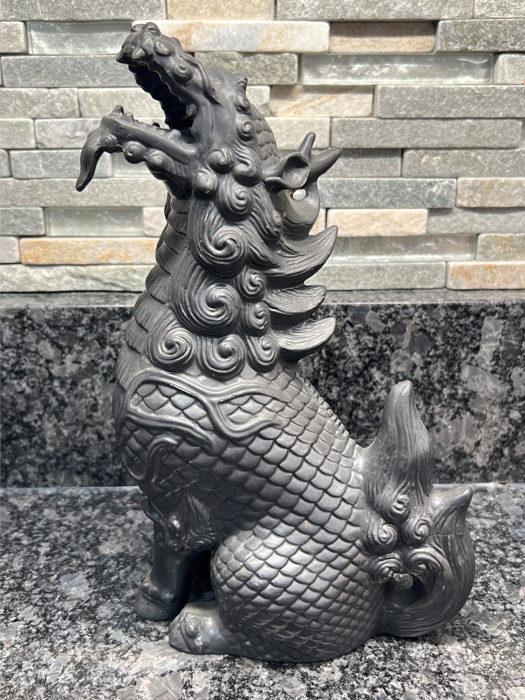 Foo Dog MCM Ceramic Black Dragon Japan Mid Century Decor Rare ...