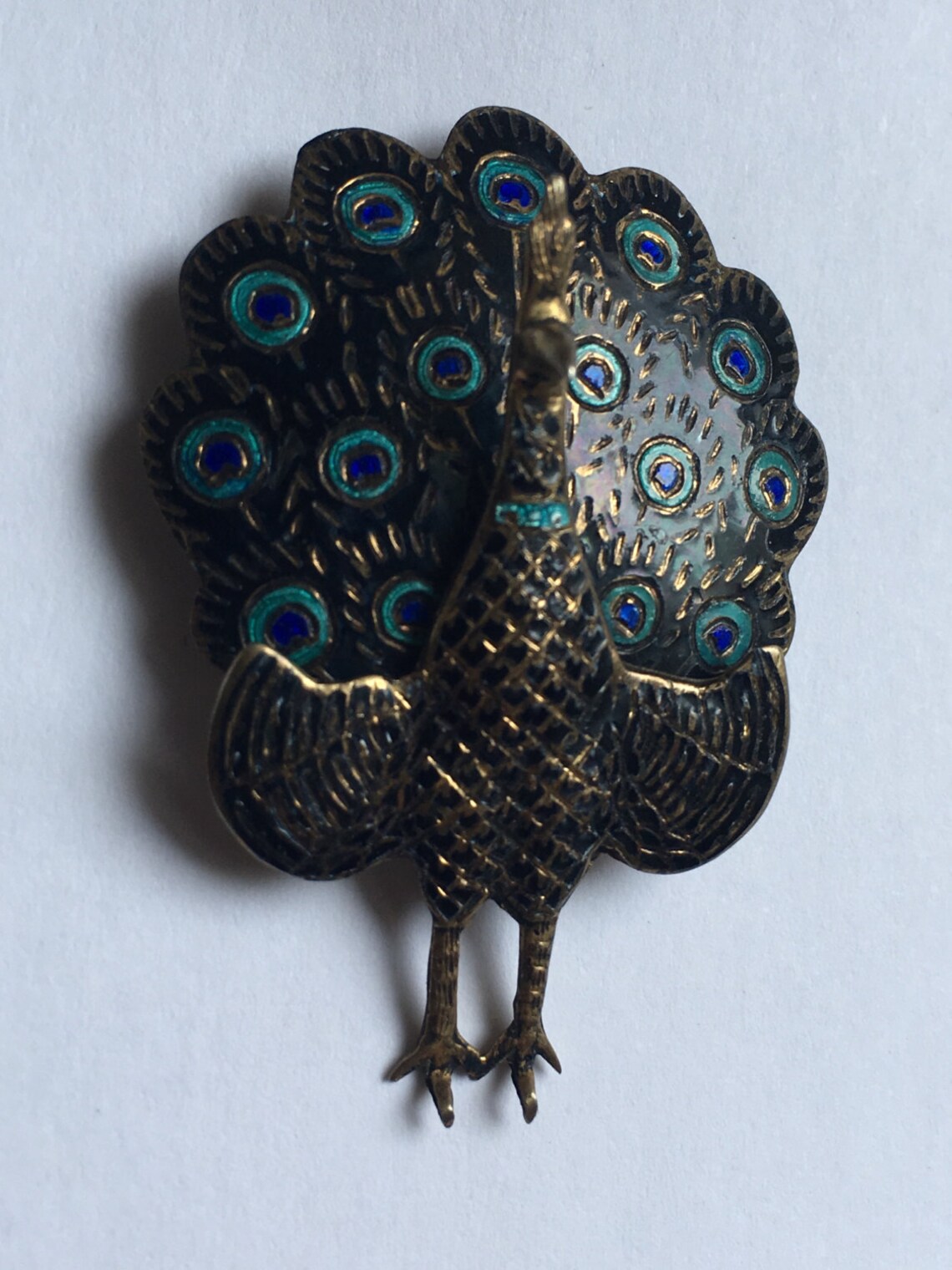 Sterling Peacock Brooch Pin Siam Vintage Black Blue Etsy