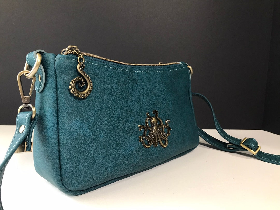 Octopus Crossbody Bag in a Deep Teal Faux Leather | Small Everyday ...