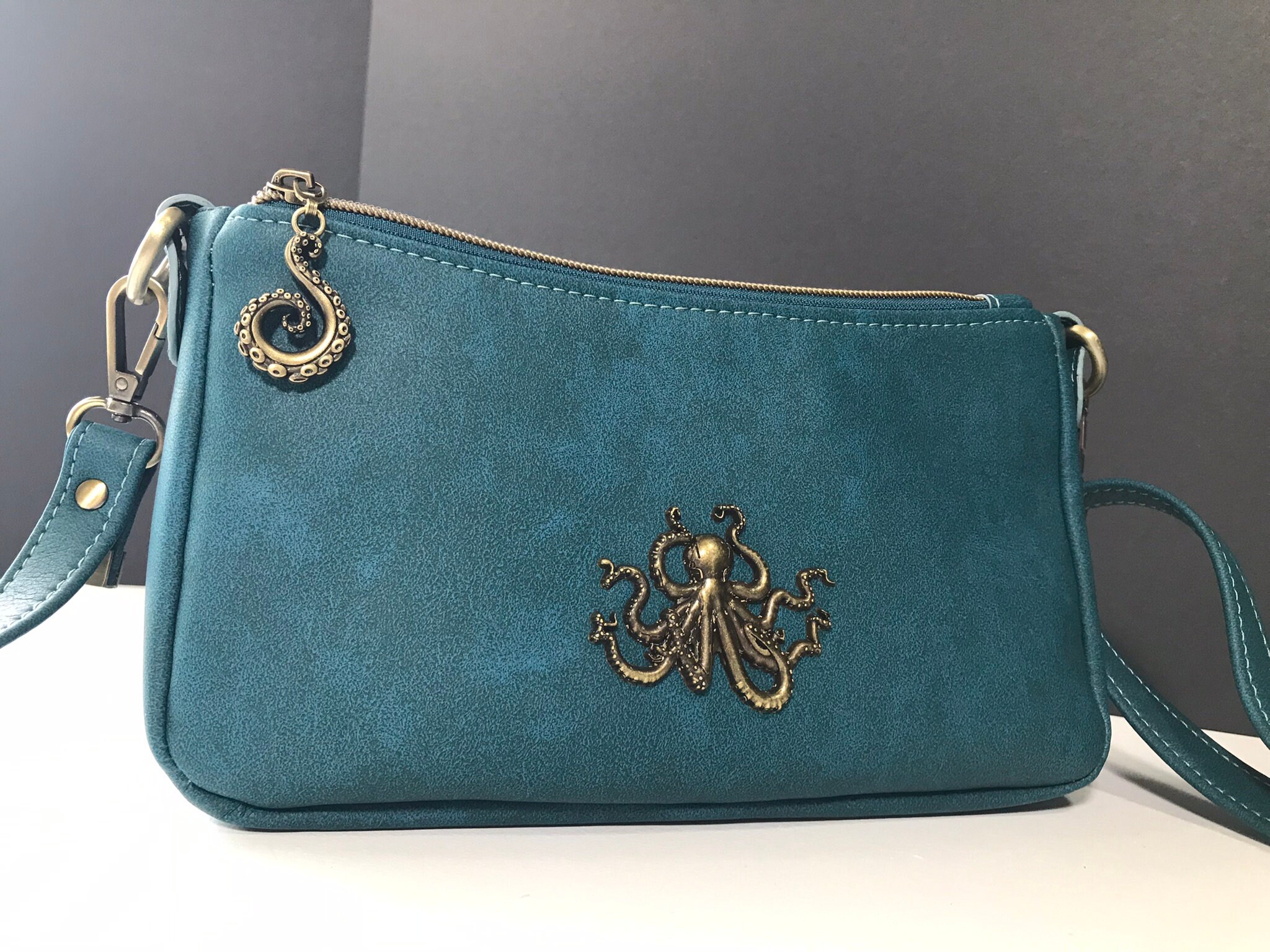 Octopus Crossbody Bag in a Deep Teal Faux Leather Small Everyday Purse ...