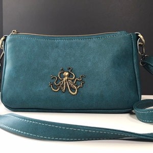 Octopus Crossbody Bag in a Deep Teal Faux Leather Small Everyday Purse ...
