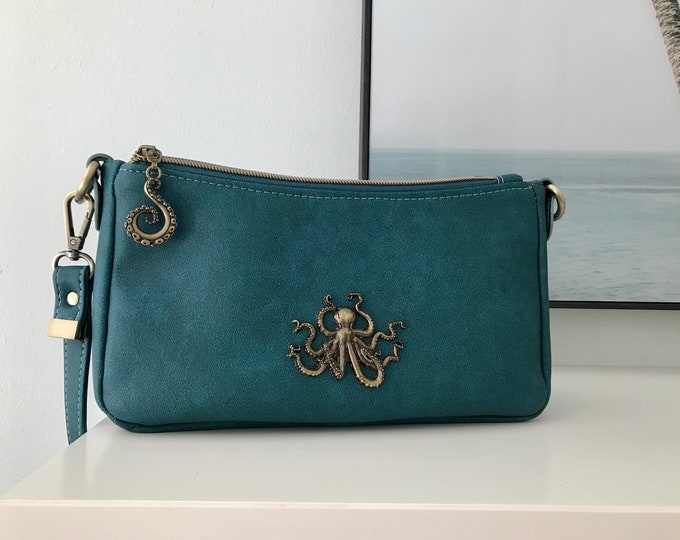 Octopus Crossbody Bag in a Deep Teal Faux Leather | Small Everyday ...