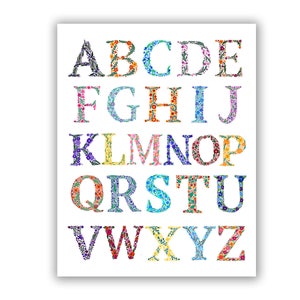 Alphabet Poster /floral Alphabet / Flower Alphabet Art / Nursery Art ...