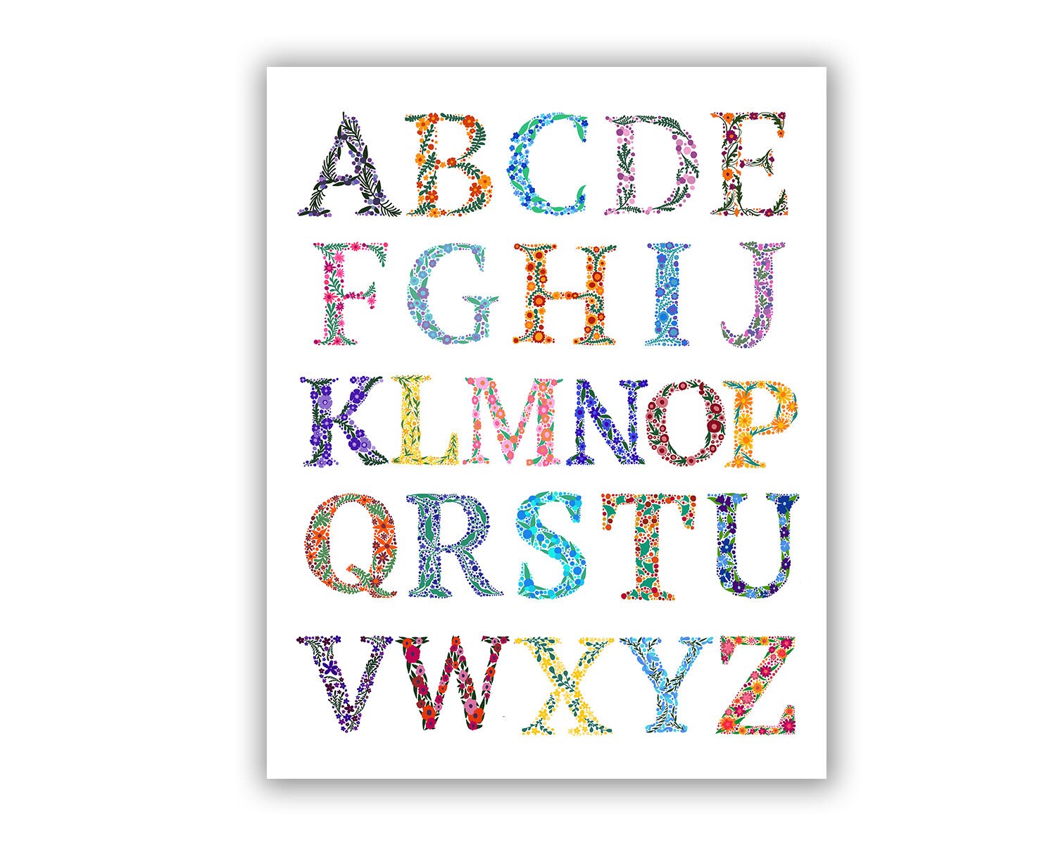 Alphabet Poster /floral Alphabet / Flower Alphabet Art / | Etsy