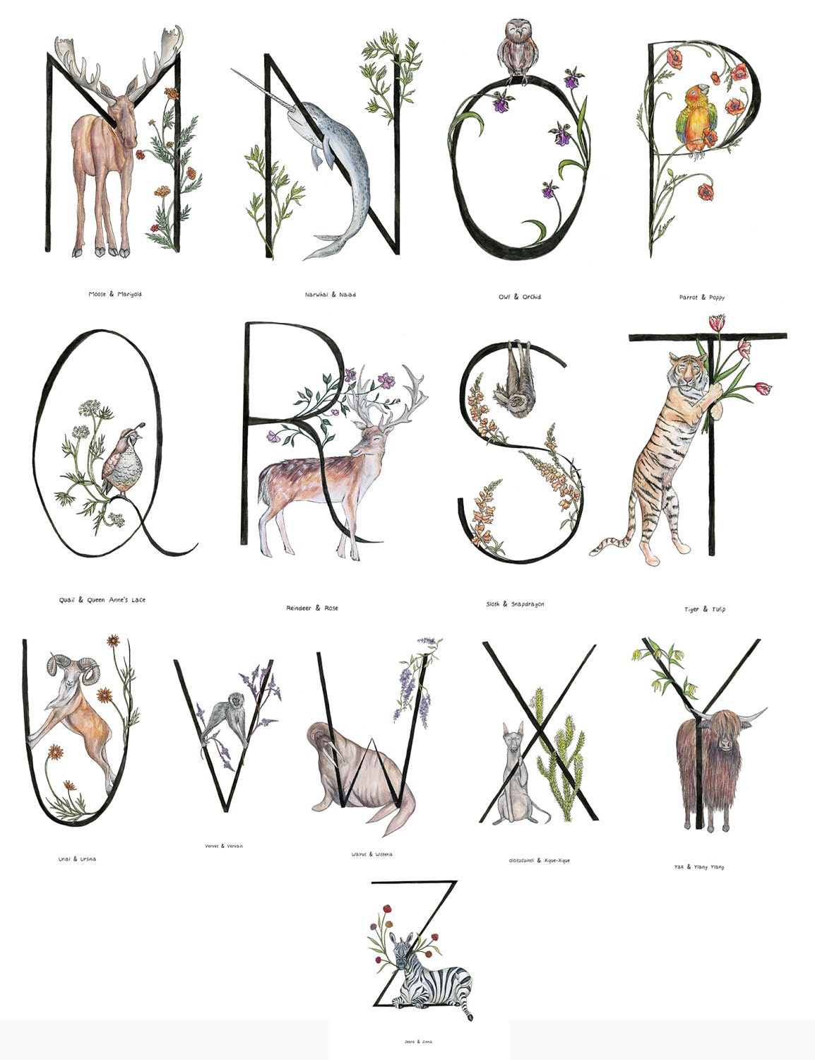 Nursery letters / alphabet / flower letters / animal letters / | Etsy