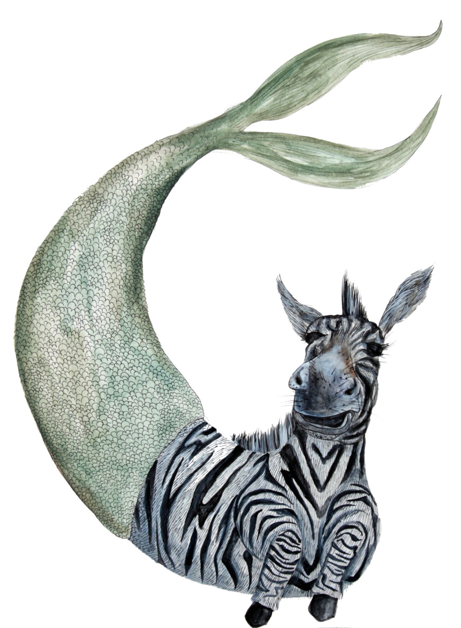 Mer-bra Signed Artist Print* Safari Animal * Zebra * Mermaid * Art for ...