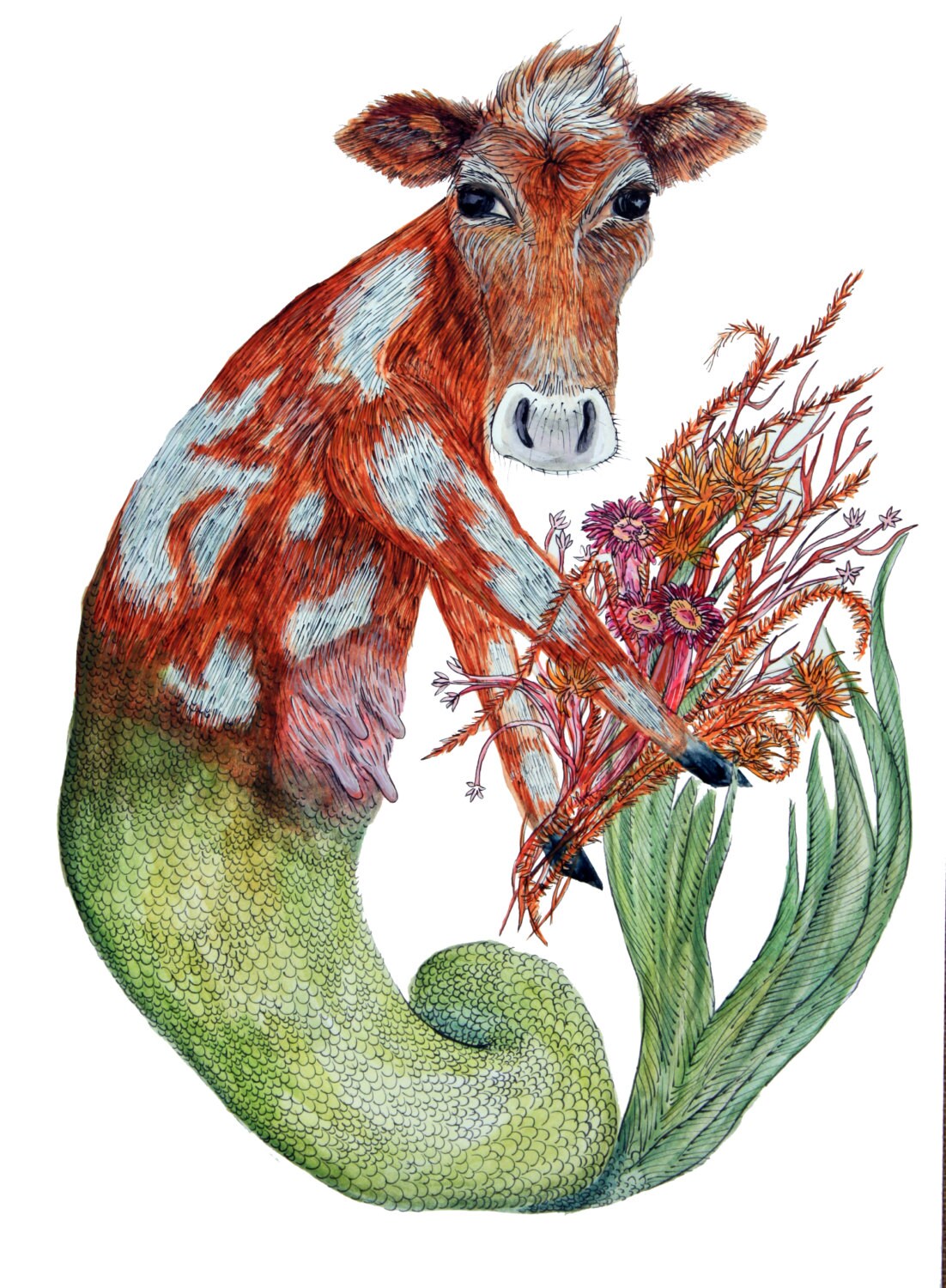 Mer-moo Signed Artist Print Mermaid Cow Ocean Creature - Etsy