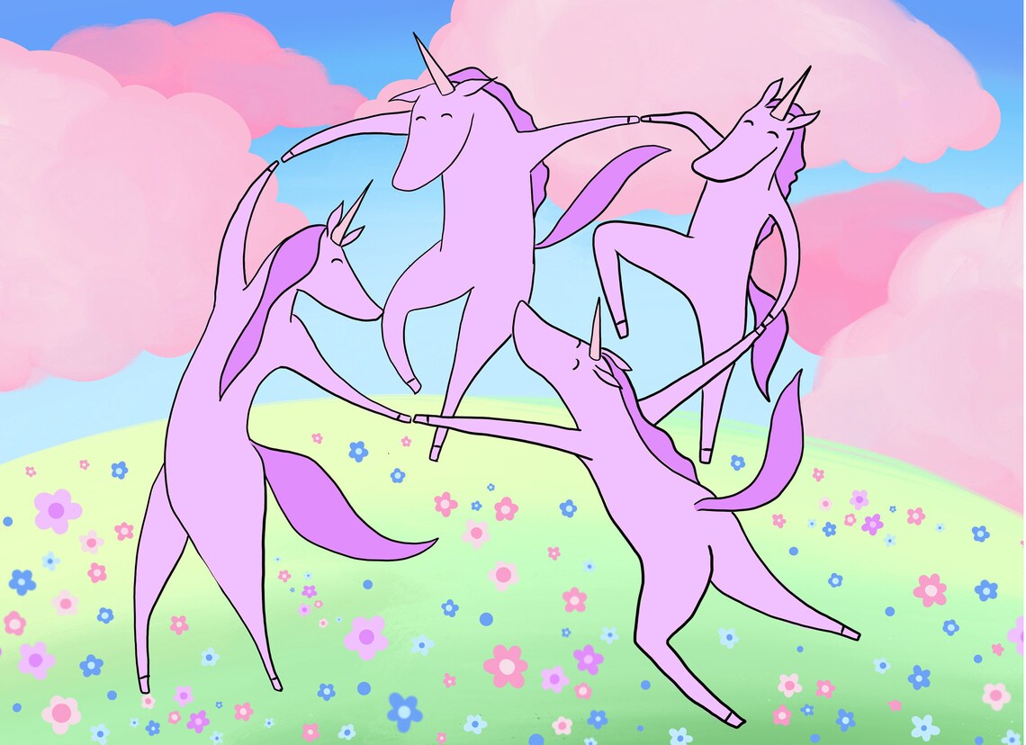 Unicorns Dancing Art Sunset Unicorn Kids Unicorn Party - Etsy